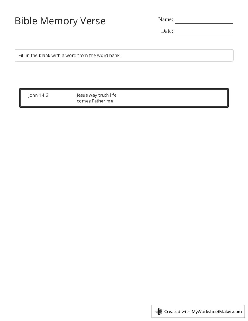 Bible Memory Verse - My Worksheet Maker: Create Your Own Worksheets
