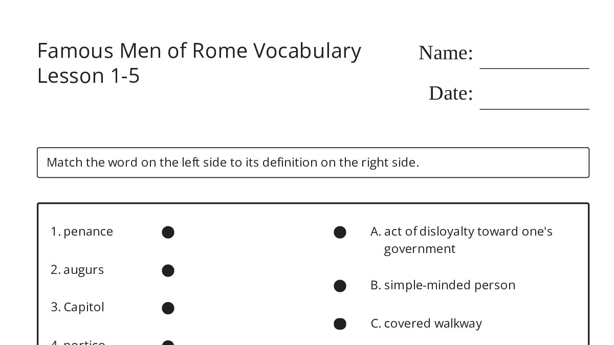 Famous Men of Rome Vocabulary Lesson 1-5 - My Worksheet Maker: Create ...