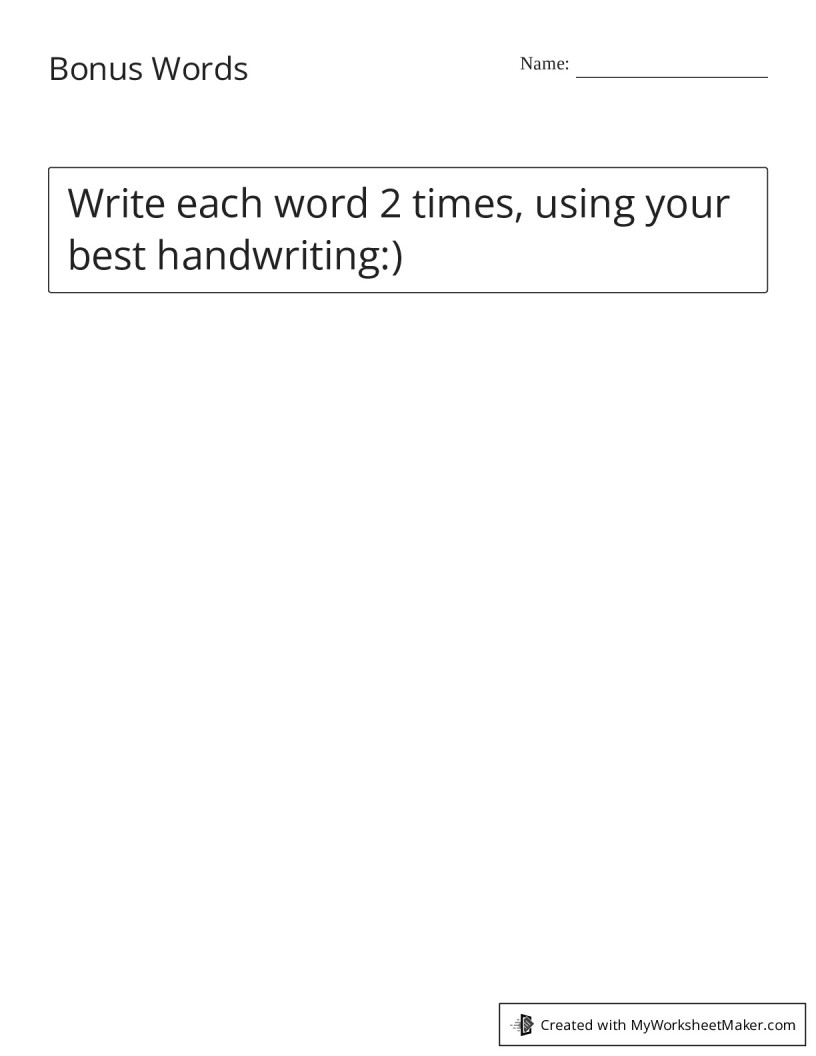 Bonus Words - My Worksheet Maker: Create Your Own Worksheets