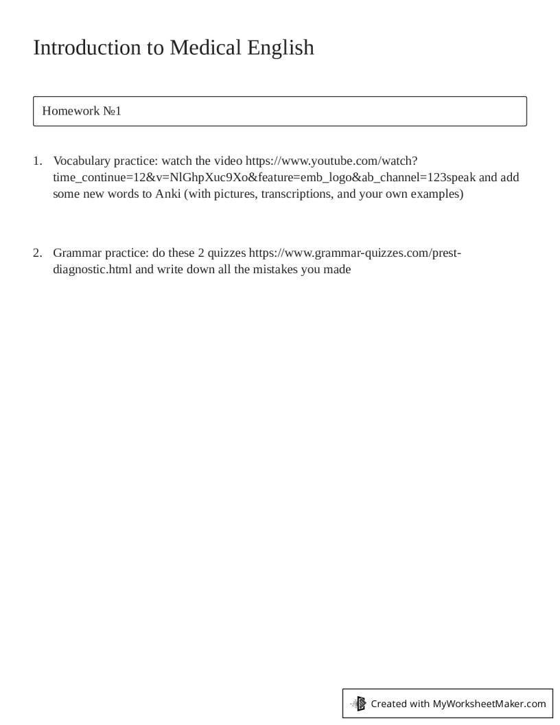 Introduction to Medical English - My Worksheet Maker: Create Your Own ...