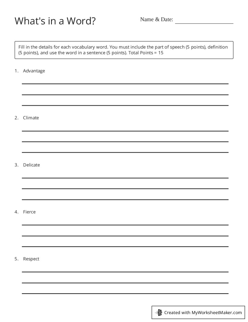 What's in a Word? - My Worksheet Maker: Create Your Own Worksheets