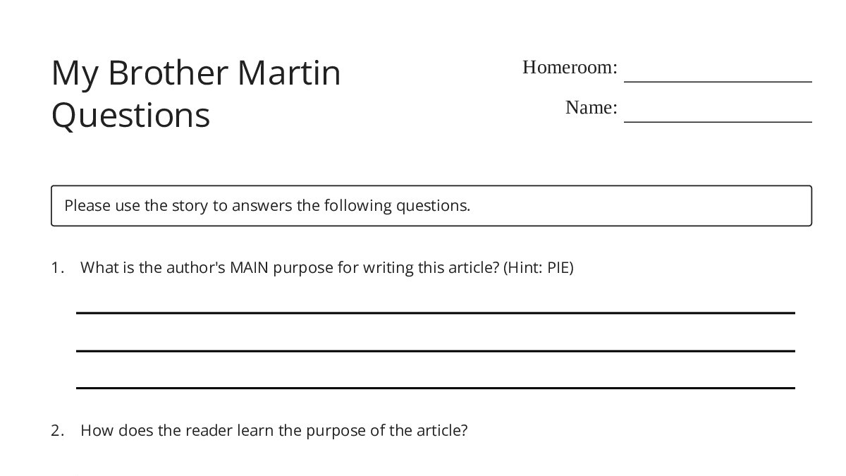 My Brother Martin Questions - My Worksheet Maker: Create Your Own ...