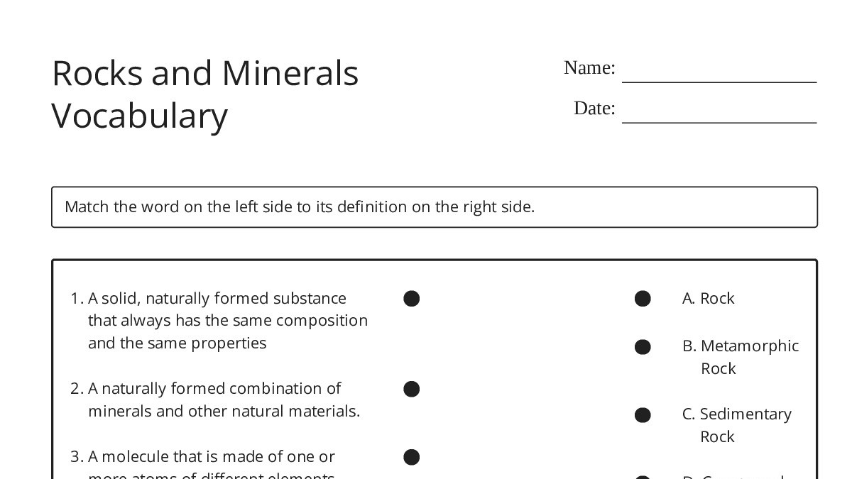 Rocks and Minerals Vocabulary - My Worksheet Maker: Create Your Own ...