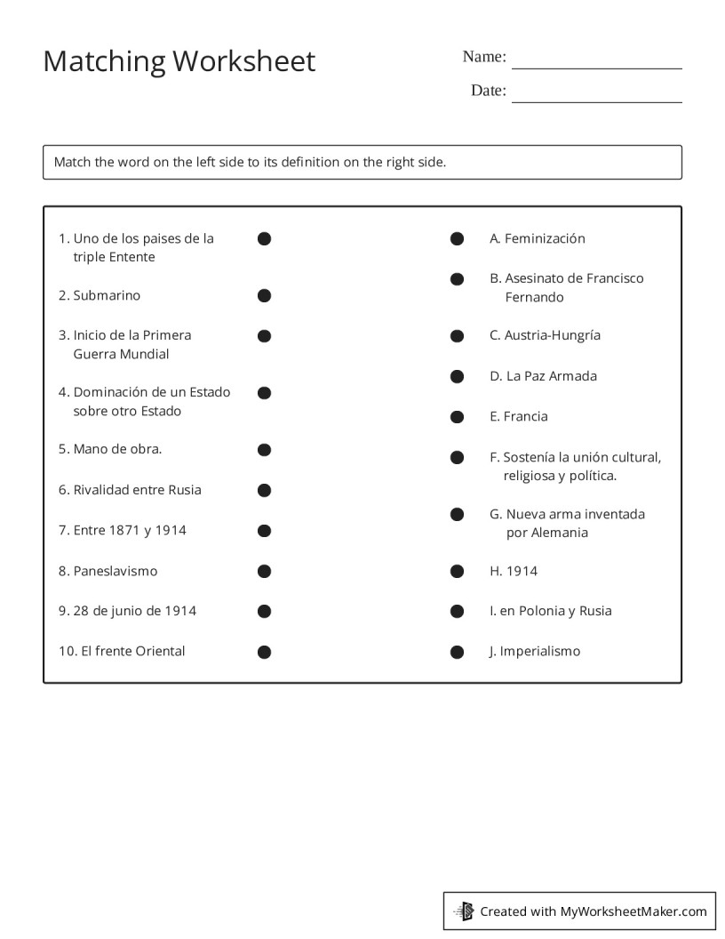 Matching Worksheet - My Worksheet Maker: Create Your Own Worksheets