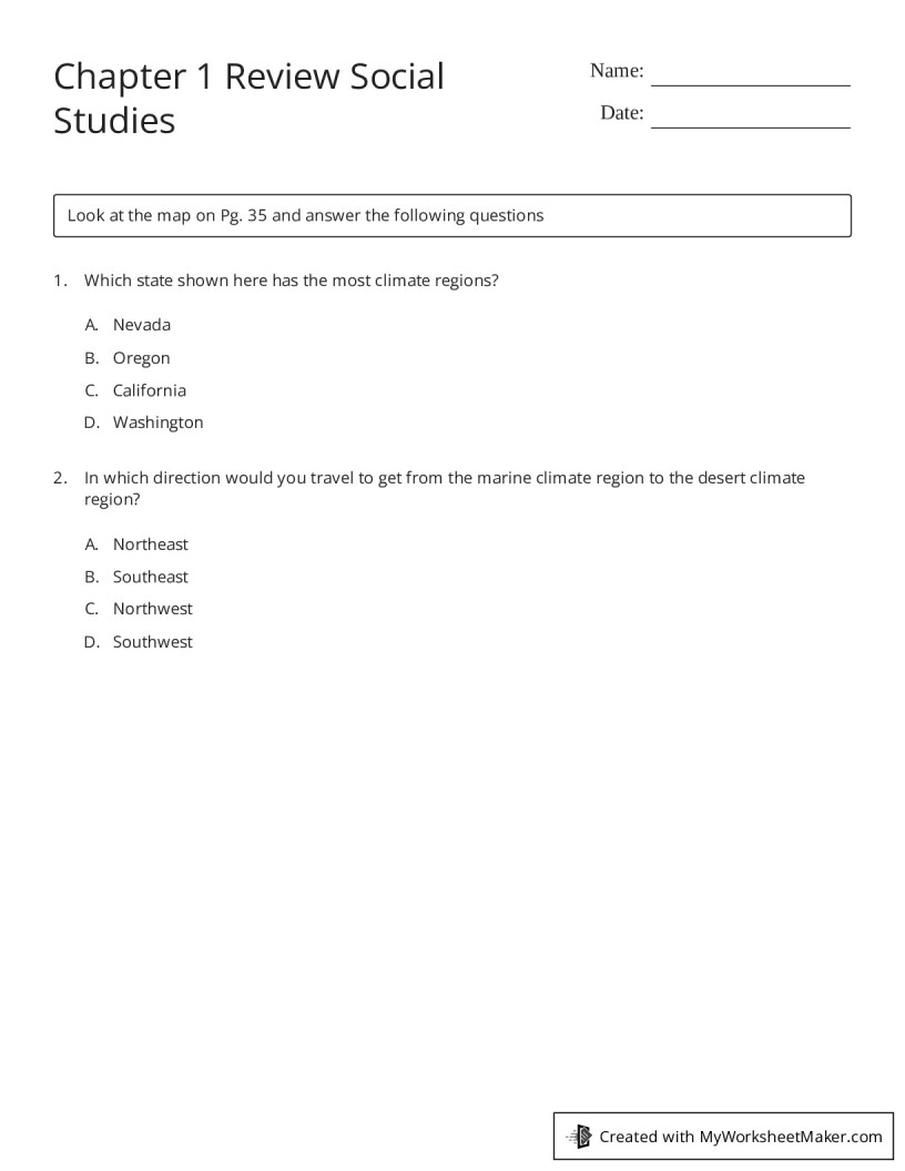 Chapter 1 Review Social Studies - My Worksheet Maker: Create Your Own ...