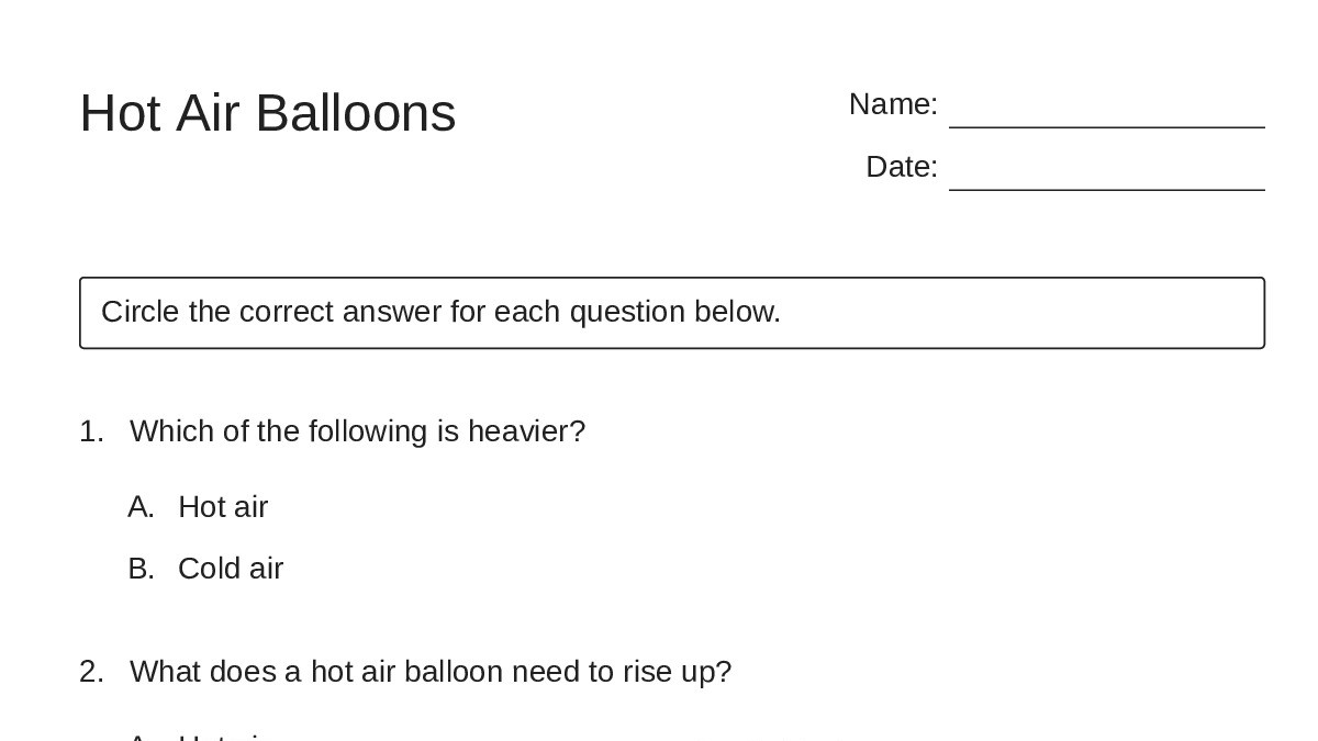Hot Air Balloons - My Worksheet Maker: Create Your Own Worksheets