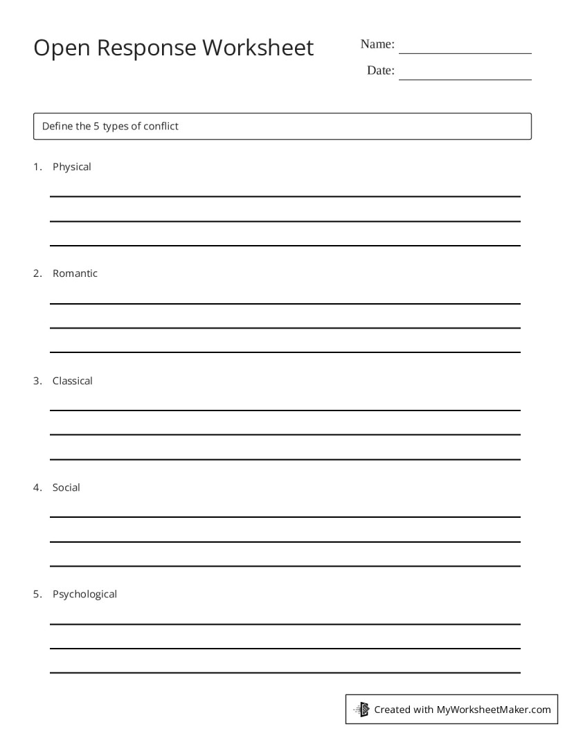 Open Response Worksheet - My Worksheet Maker: Create Your Own Worksheets