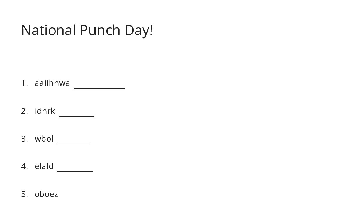 National Punch Day! - My Worksheet Maker: Create Your Own Worksheets