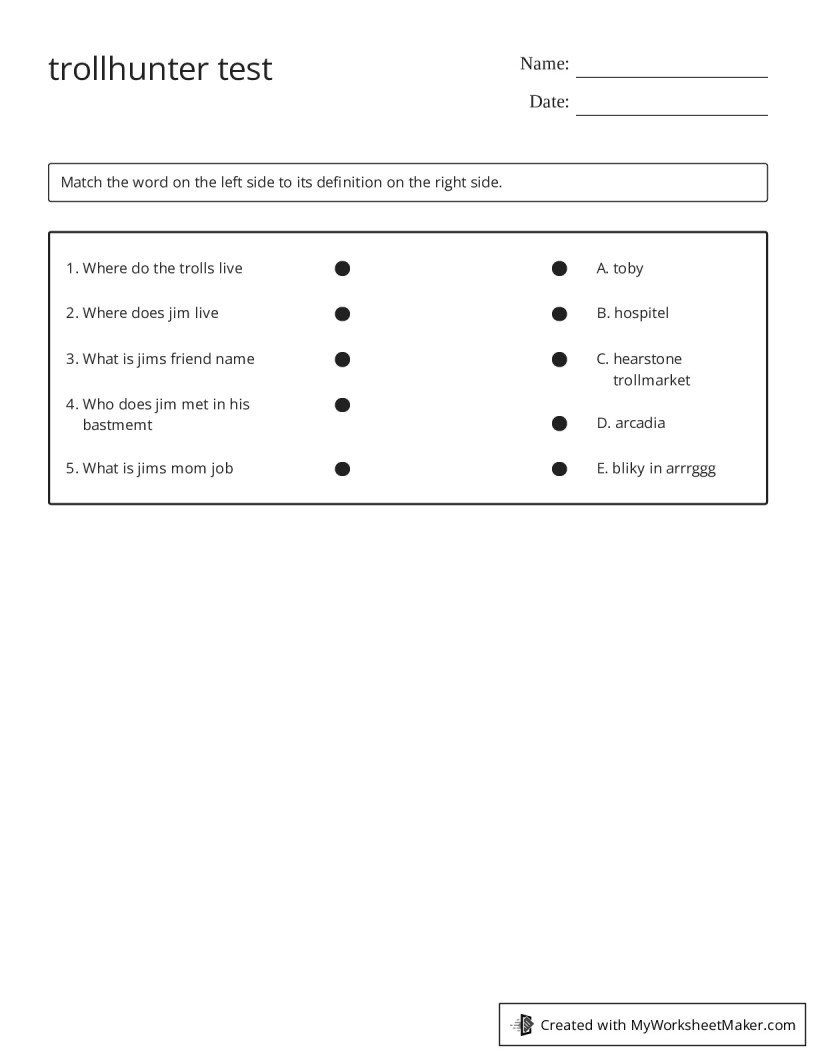 trollhunter test - My Worksheet Maker: Create Your Own Worksheets