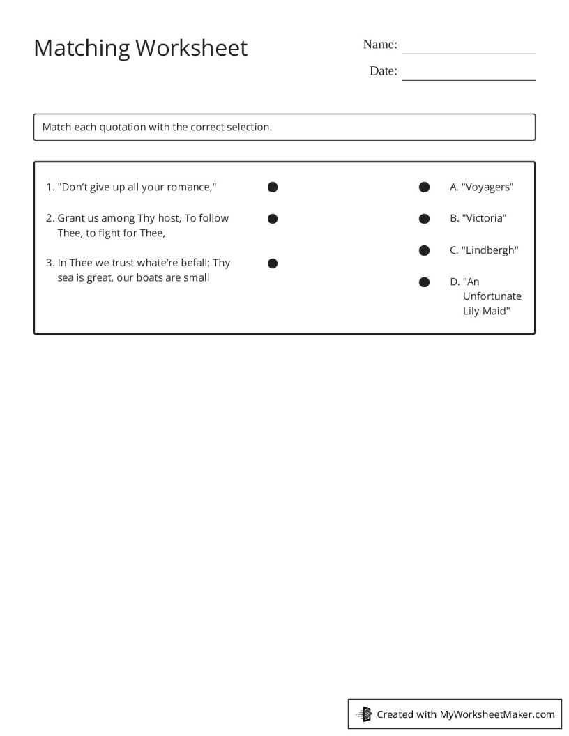Matching Worksheet - My Worksheet Maker: Create Your Own Worksheets
