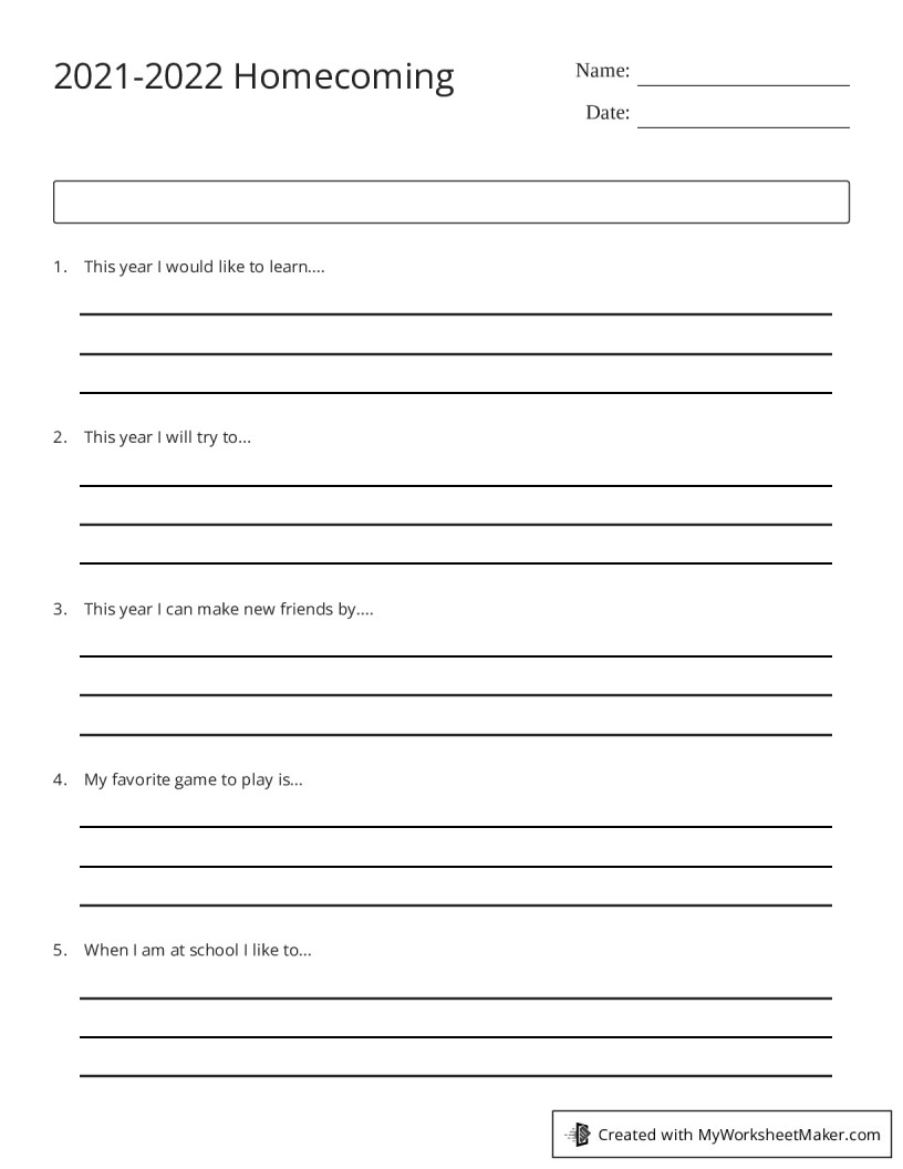 2021-2022 Homecoming - My Worksheet Maker: Create Your Own Worksheets