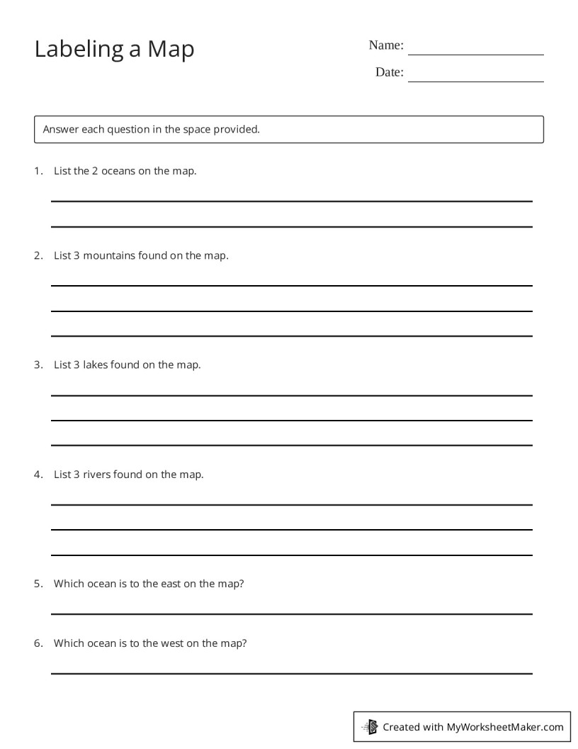 Labeling a Map - My Worksheet Maker: Create Your Own Worksheets