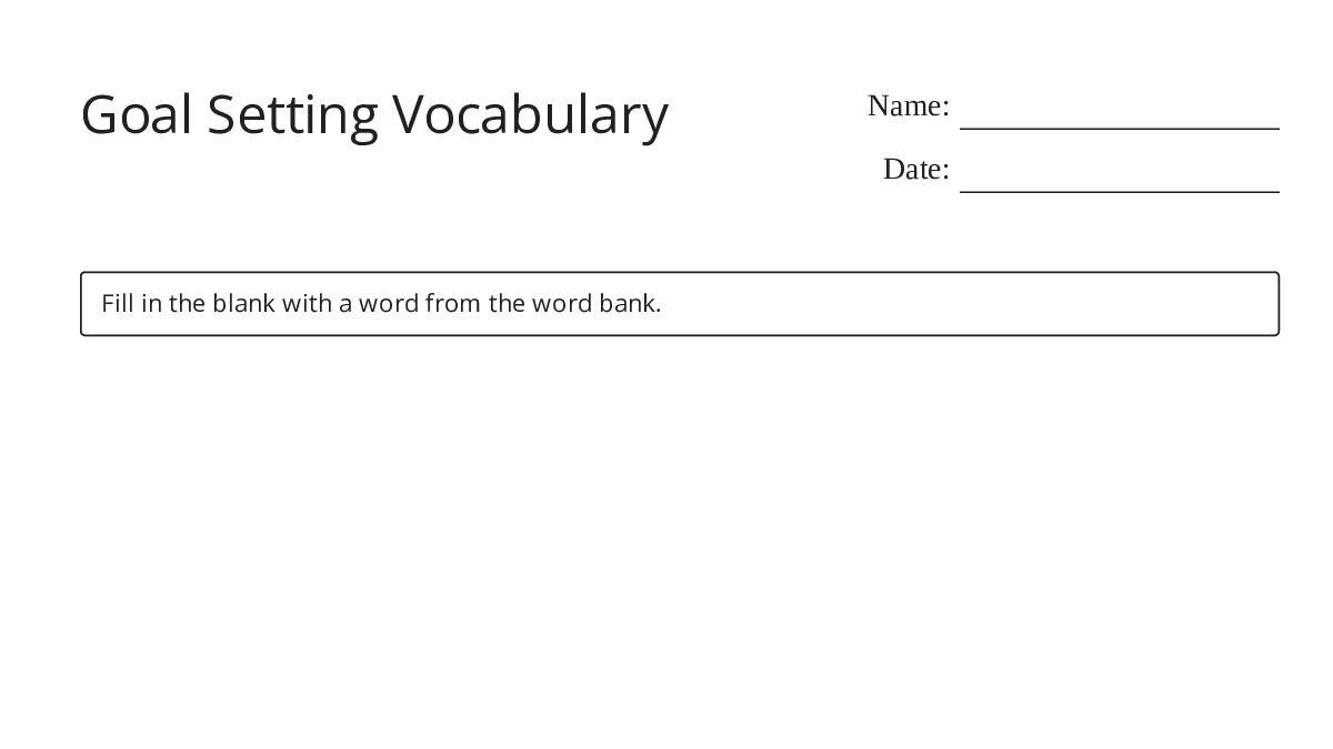 Goal Setting Vocabulary - My Worksheet Maker: Create Your Own Worksheets