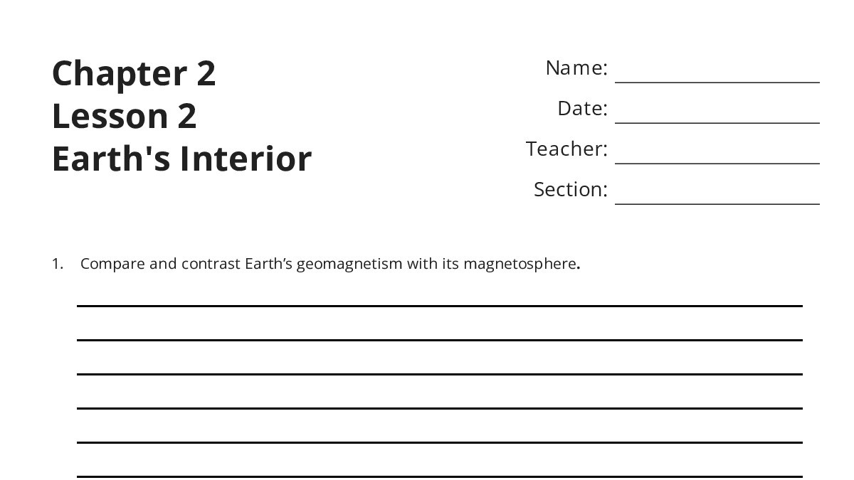 Chapter 2 Lesson 2 Earth's Interior - My Worksheet Maker: Create Your ...