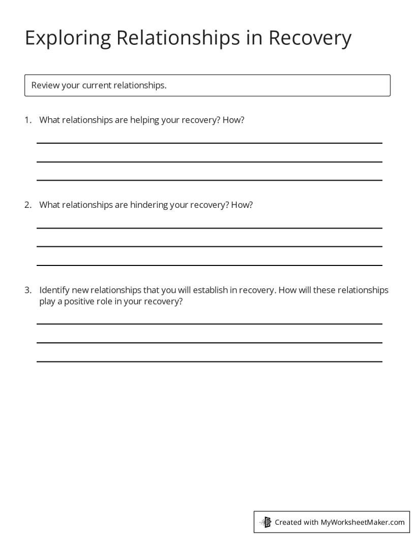 Exploring Relationships in Recovery - My Worksheet Maker: Create Your ...