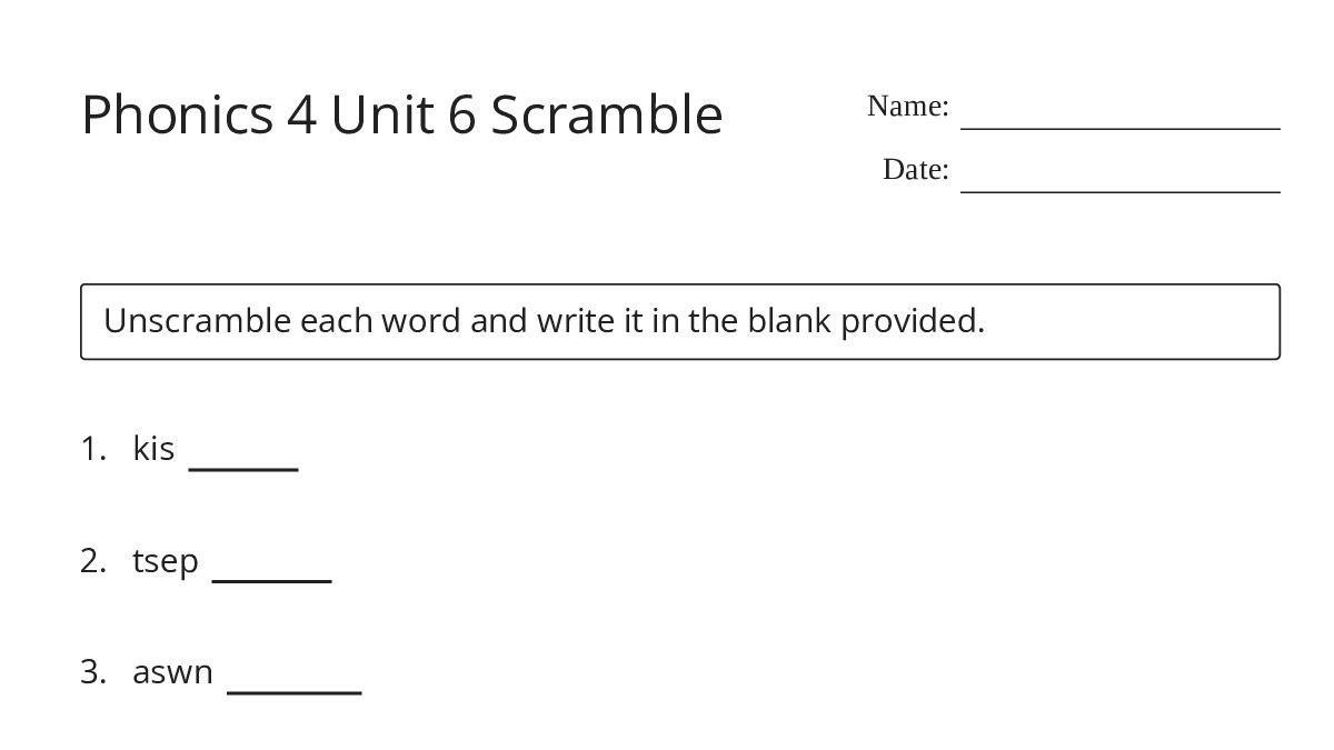 Phonics 4 Unit 6 Scramble - My Worksheet Maker: Create Your Own Worksheets