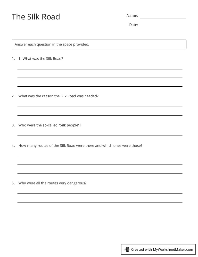 The Silk Road - My Worksheet Maker: Create Your Own Worksheets