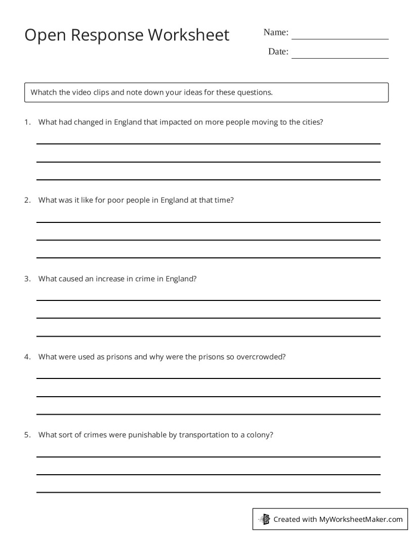 Open Response Worksheet - My Worksheet Maker: Create Your Own Worksheets