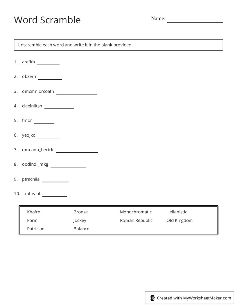 Word Scramble - My Worksheet Maker: Create Your Own Worksheets