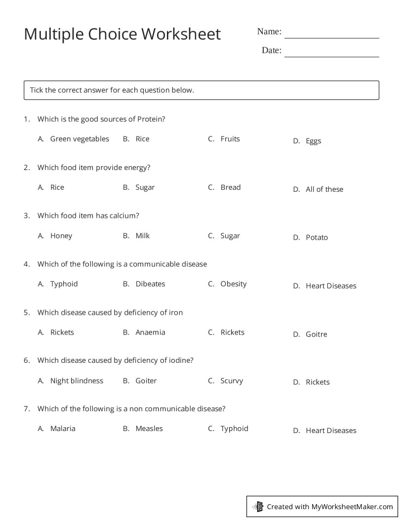 Multiple Choice Worksheet - My Worksheet Maker: Create Your Own Worksheets