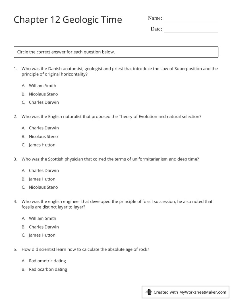 Chapter 12 Geologic Time - My Worksheet Maker: Create Your Own Worksheets