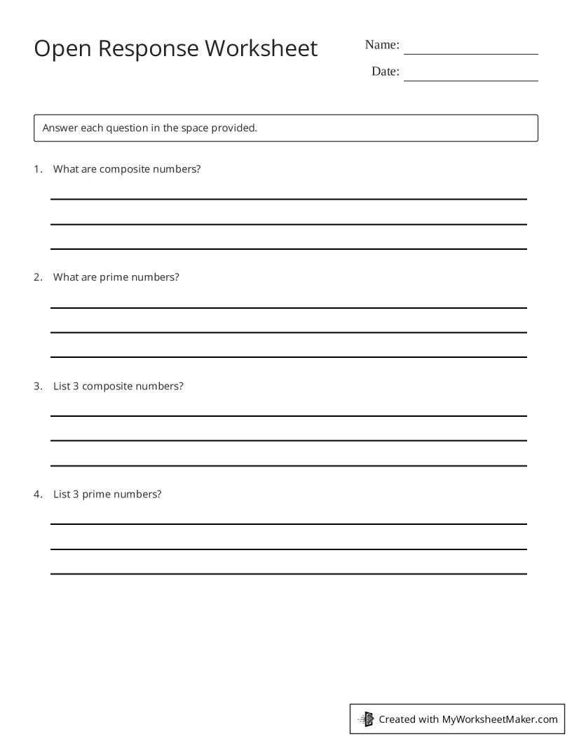 Open Response Worksheet - My Worksheet Maker: Create Your Own Worksheets