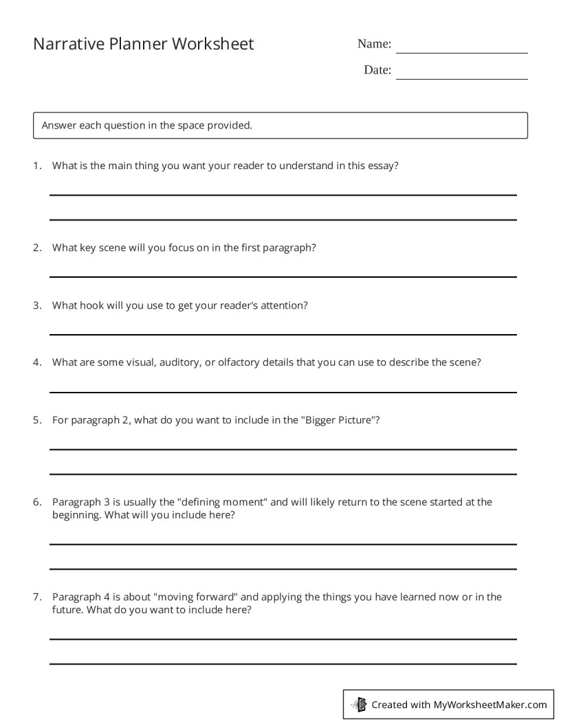 Narrative Planner Worksheet - My Worksheet Maker: Create Your Own ...