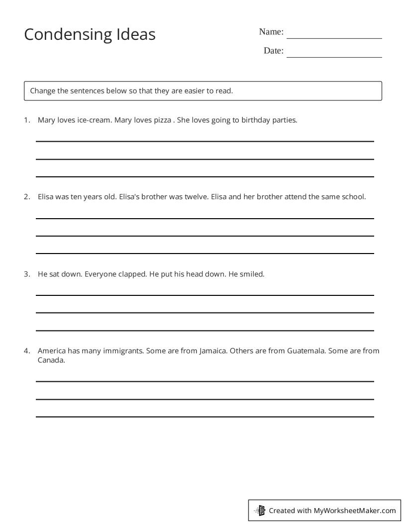 Condensing Ideas - My Worksheet Maker: Create Your Own Worksheets
