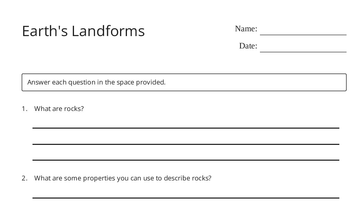 Earth's Landforms - My Worksheet Maker: Create Your Own Worksheets