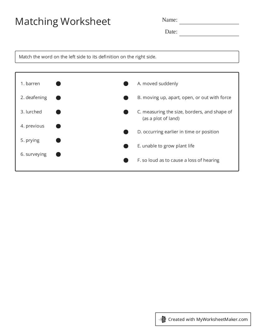 Matching Worksheet - My Worksheet Maker: Create Your Own Worksheets