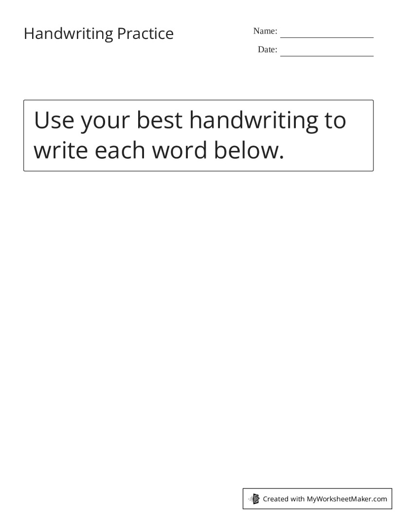 Handwriting Practice - My Worksheet Maker: Create Your Own Worksheets