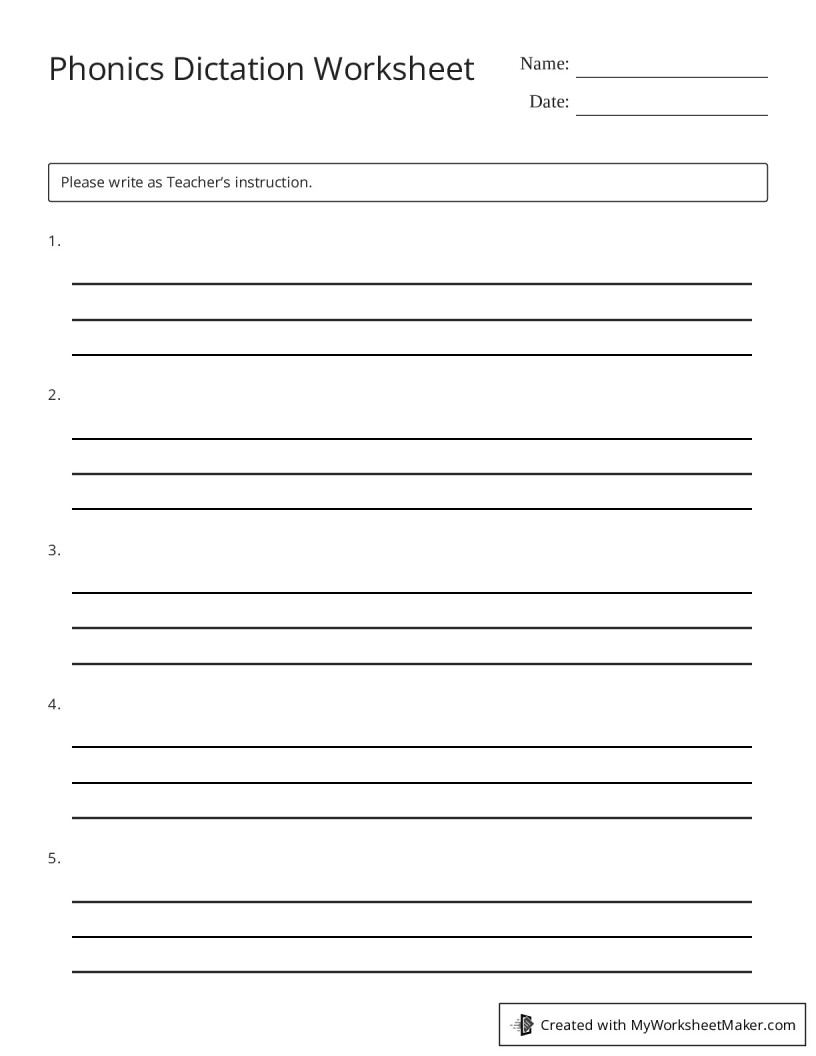 Phonics Dictation Worksheet - My Worksheet Maker: Create Your Own ...