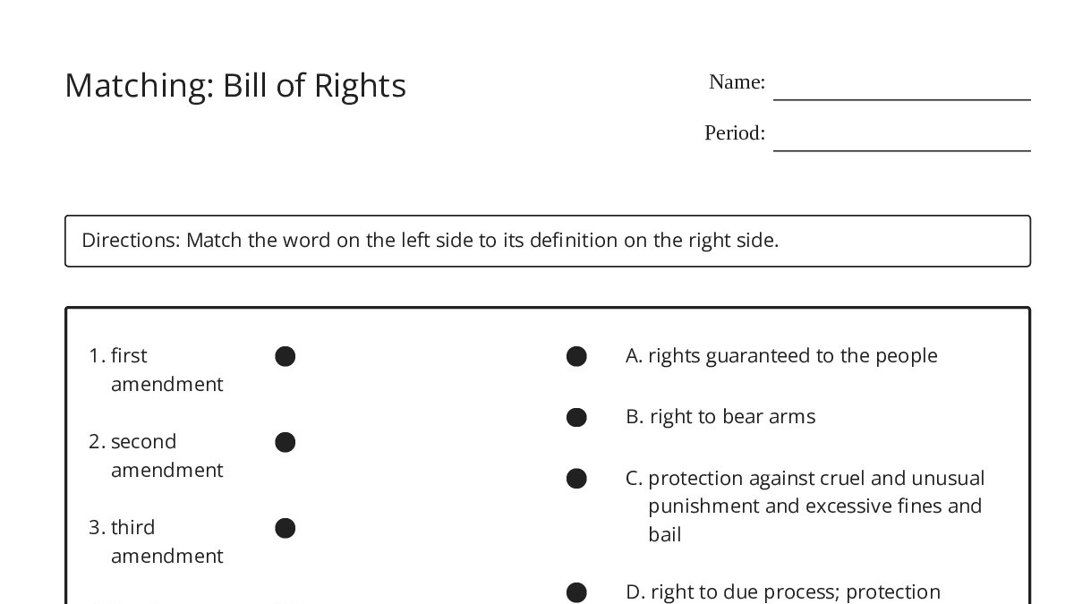 Matching: Bill of Rights - My Worksheet Maker: Create Your Own Worksheets