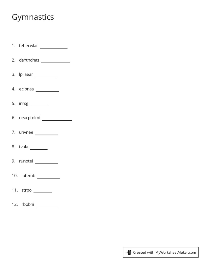 Gymnastics - My Worksheet Maker: Create Your Own Worksheets