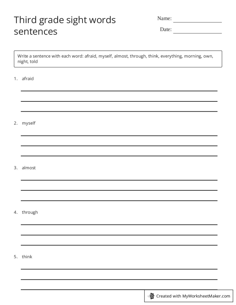 Third grade sight words sentences - My Worksheet Maker: Create Your Own ...
