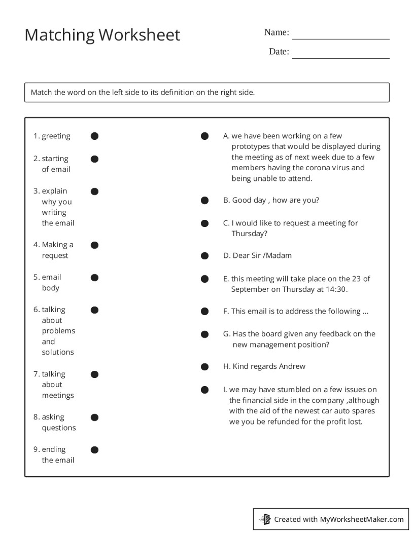 Matching Worksheet - My Worksheet Maker: Create Your Own Worksheets