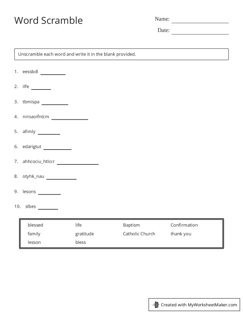 Word Scramble - My Worksheet Maker: Create Your Own Worksheets