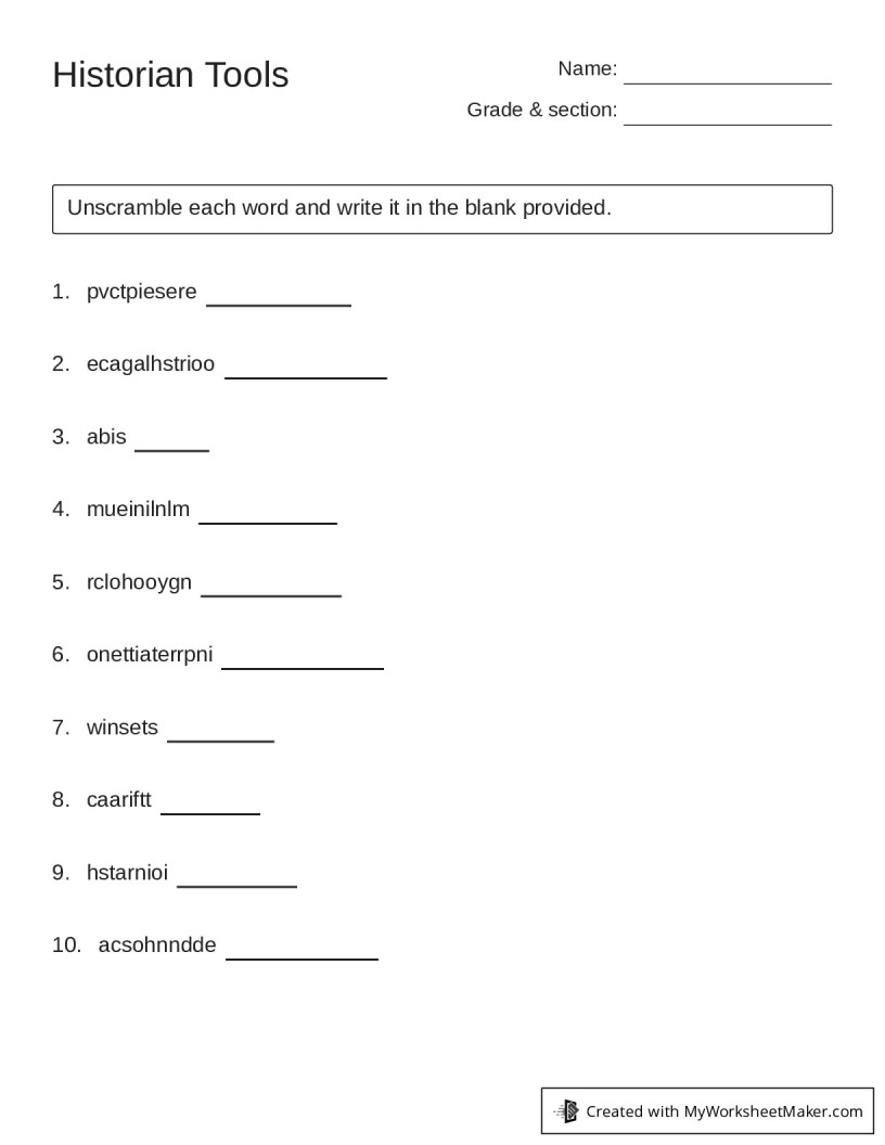 Historian Tools - My Worksheet Maker: Create Your Own Worksheets