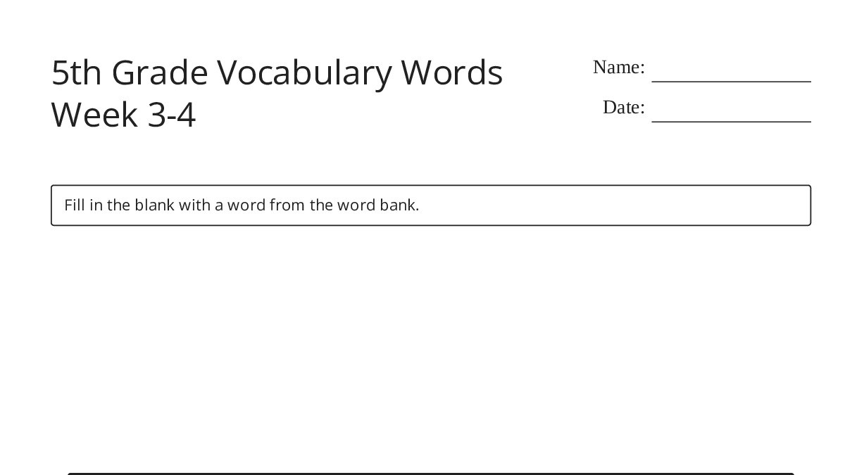 5th Grade Vocabulary Words Week 3-4 - My Worksheet Maker: Create Your ...