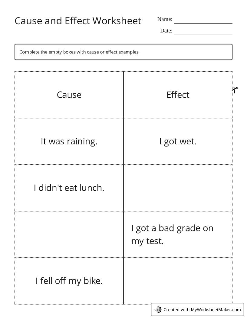 Cause and Effect Worksheet - My Flashcard Maker: Create Your Own Flashcards