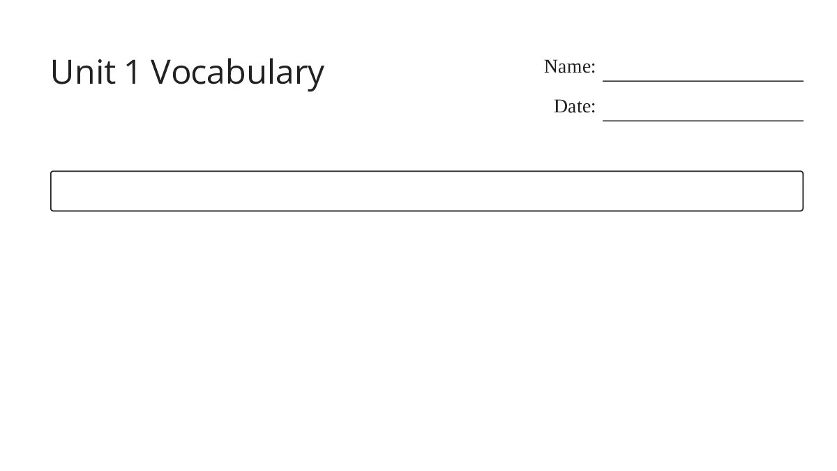 Unit 1 Vocabulary - My Worksheet Maker: Create Your Own Worksheets