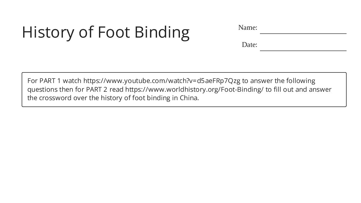 History of Foot Binding - My Worksheet Maker: Create Your Own Worksheets