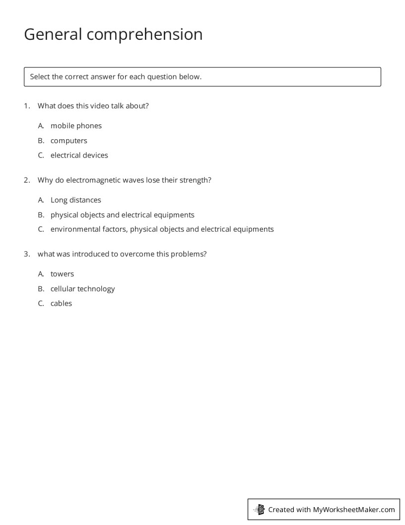 General comprehension - My Worksheet Maker: Create Your Own Worksheets