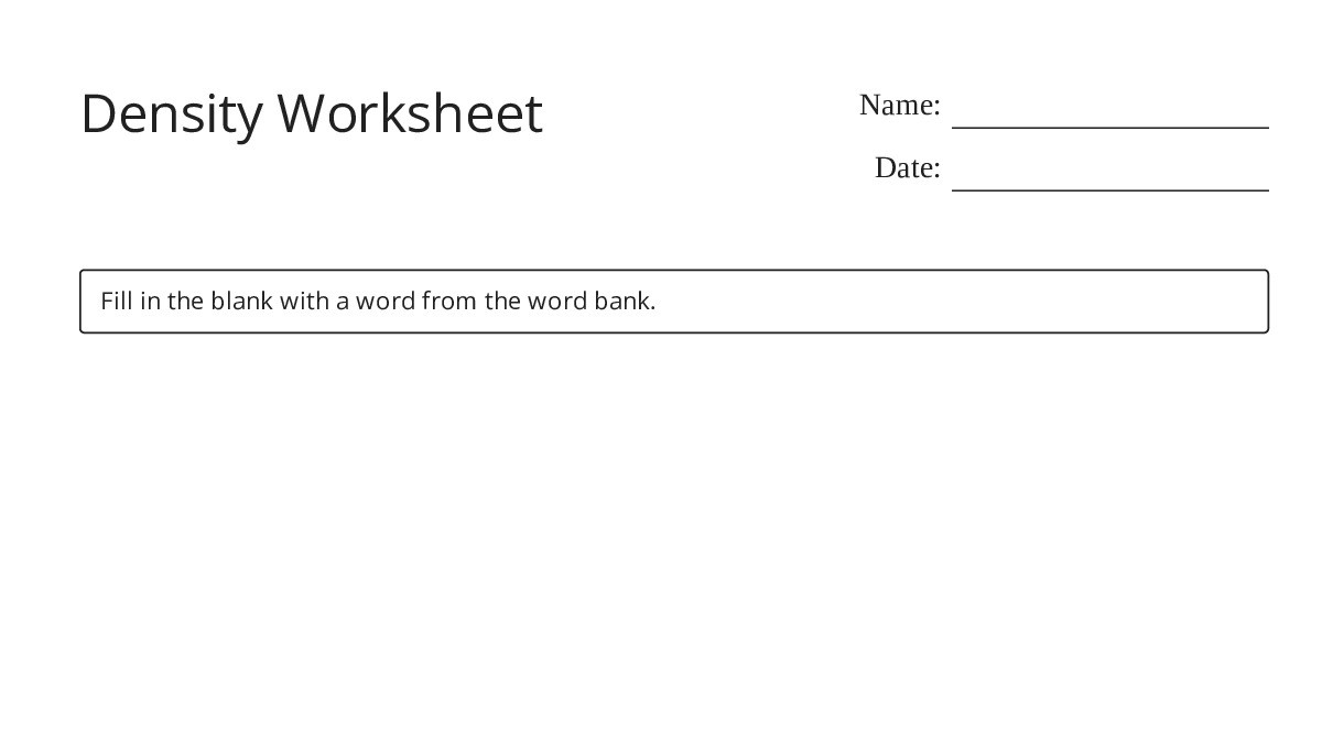 Density Worksheet - My Worksheet Maker: Create Your Own Worksheets