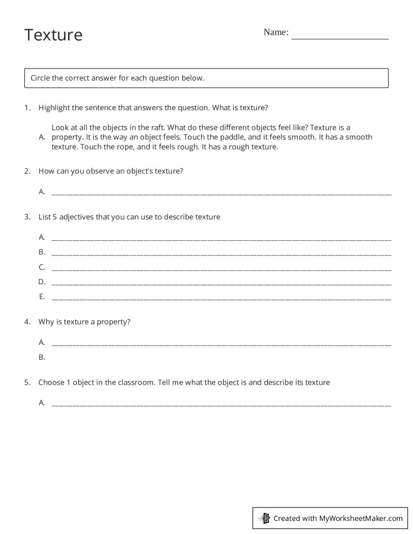 Texture - My Worksheet Maker: Create Your Own Worksheets