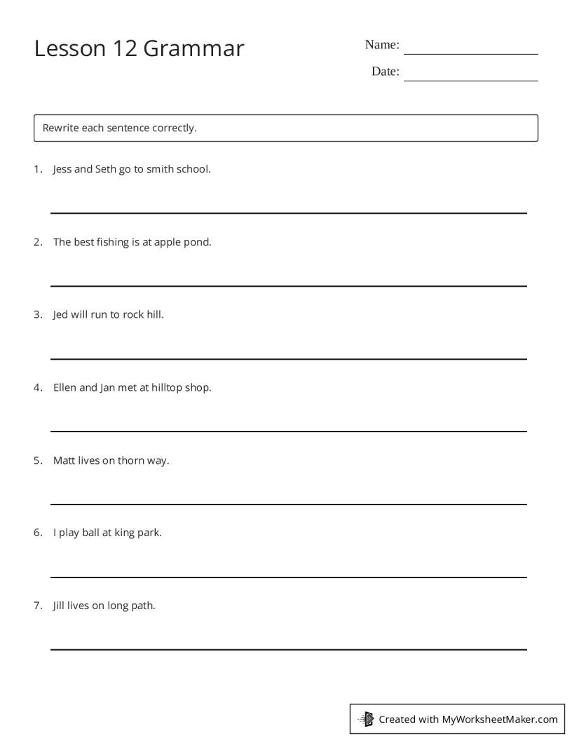 Lesson 12 Grammar - My Worksheet Maker: Create Your Own Worksheets
