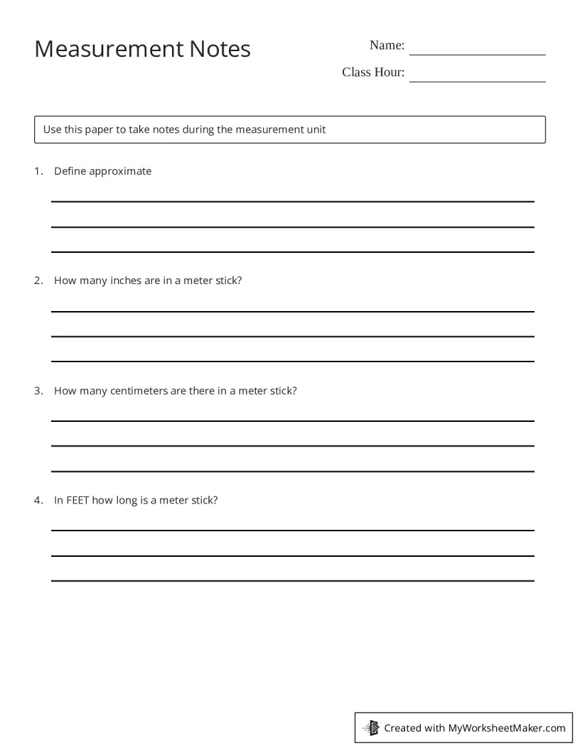 Measurement Notes - My Worksheet Maker: Create Your Own Worksheets