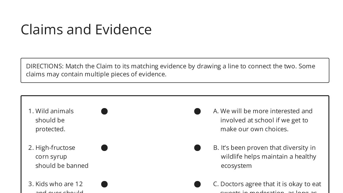 Claims and Evidence - My Worksheet Maker: Create Your Own Worksheets