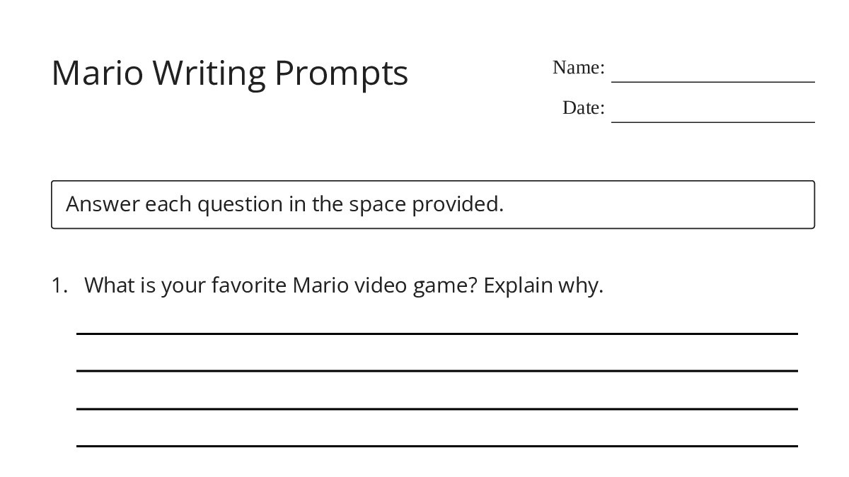 Mario Writing Prompts - My Worksheet Maker: Create Your Own Worksheets