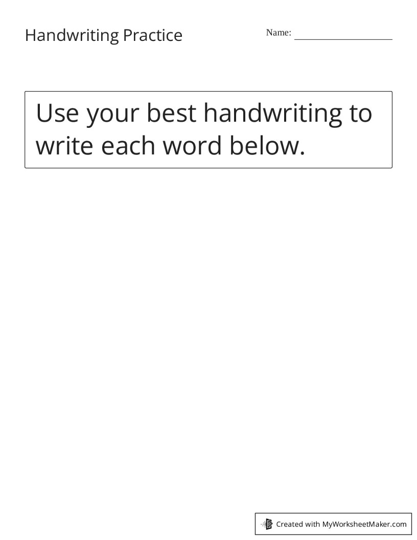 Handwriting Practice - My Worksheet Maker: Create Your Own Worksheets